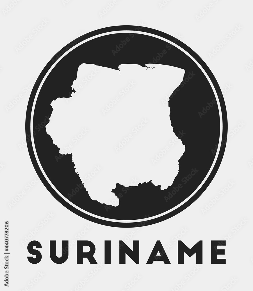 Suriname icon. Round logo with country map and title. Stylish Suriname ...