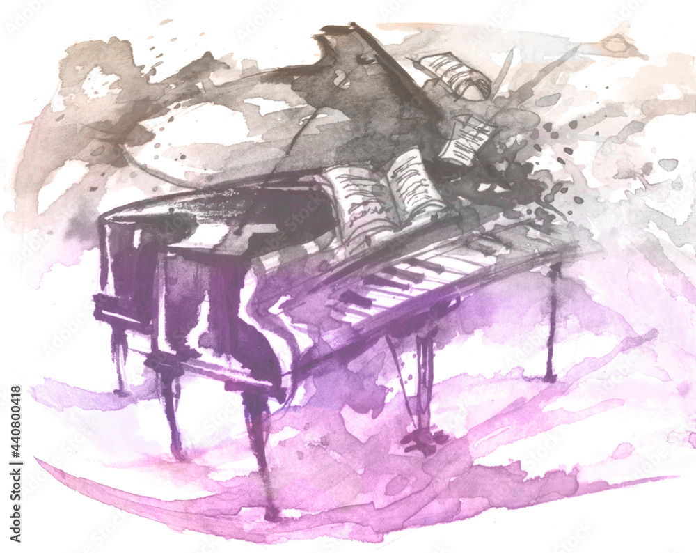 Watercolor Piano Abstract. Music festival, poster background template ...