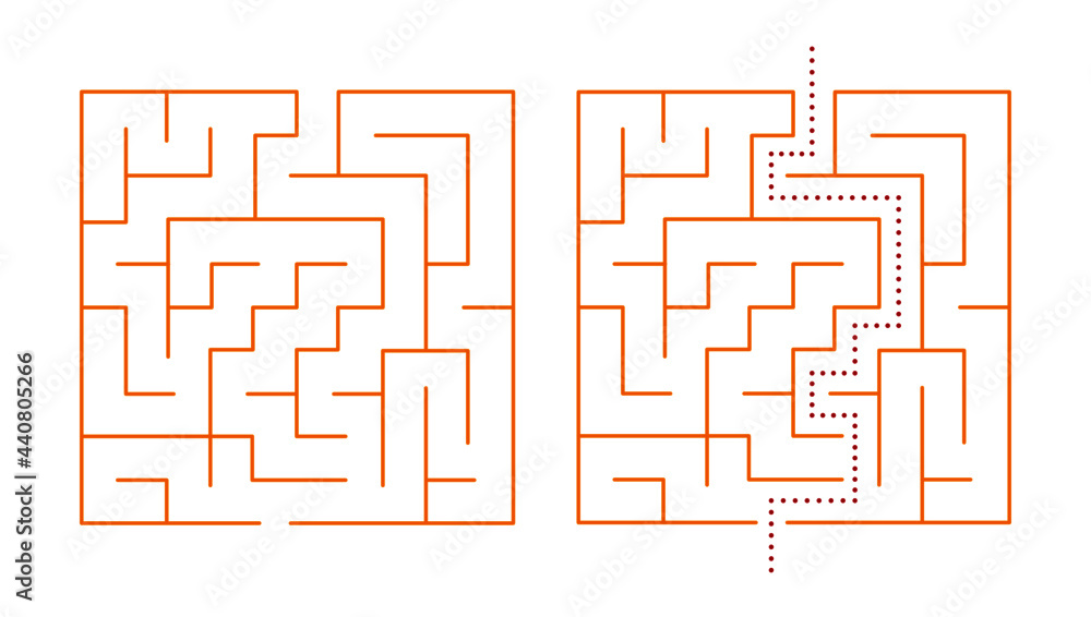 Easy Vector Labyrinth Outline Illustration with Solution Stock Vector ...