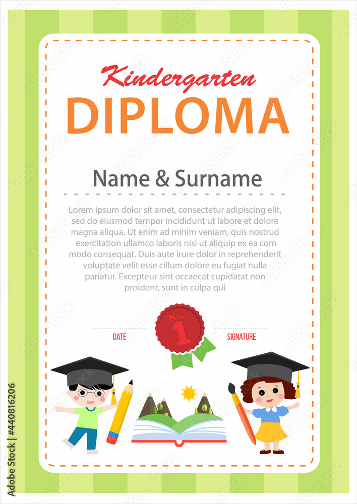 Kindergarten or Preschool Kids Diploma certificate background design ...