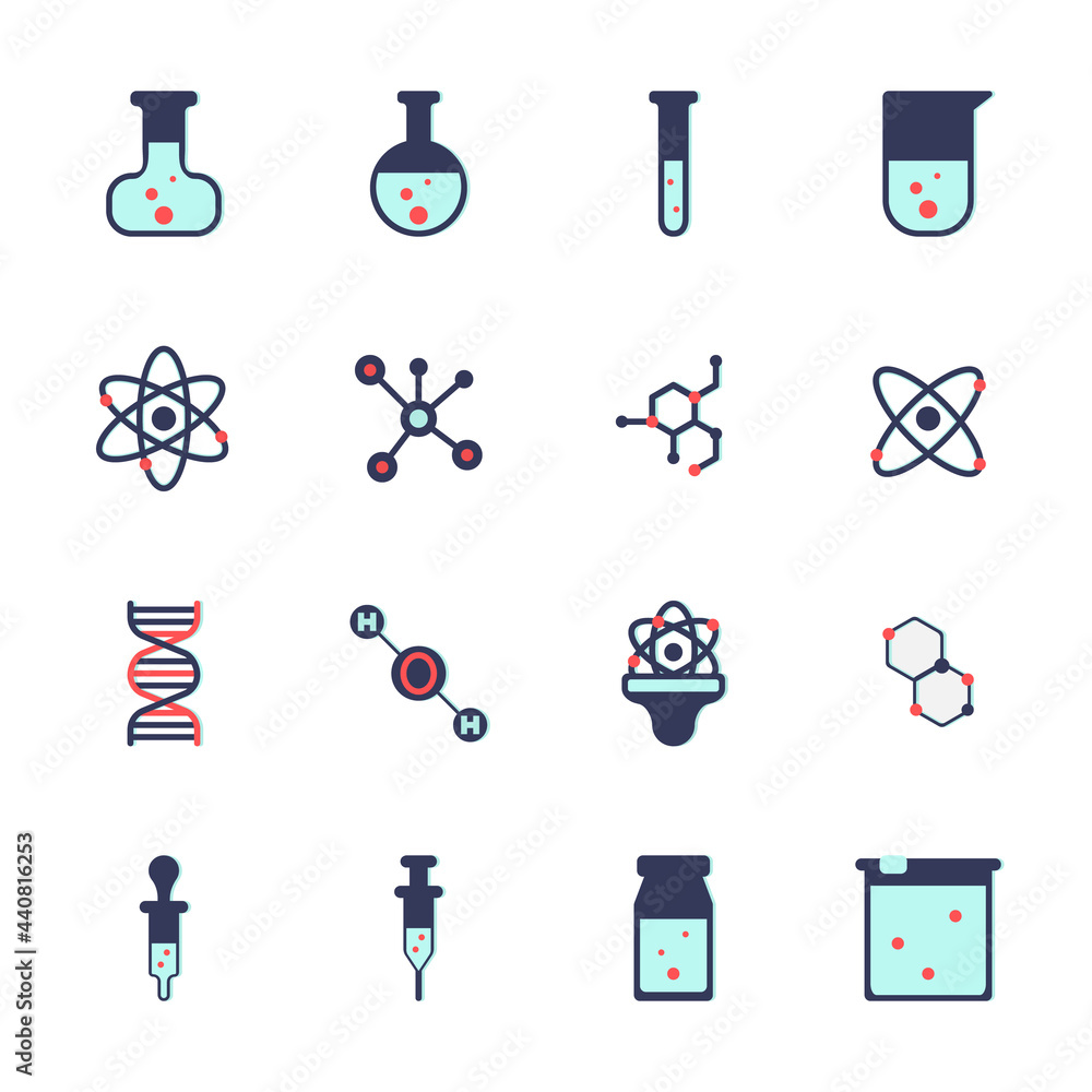 Vector set of Science icons. Flatline icons molecular and flask icon ...