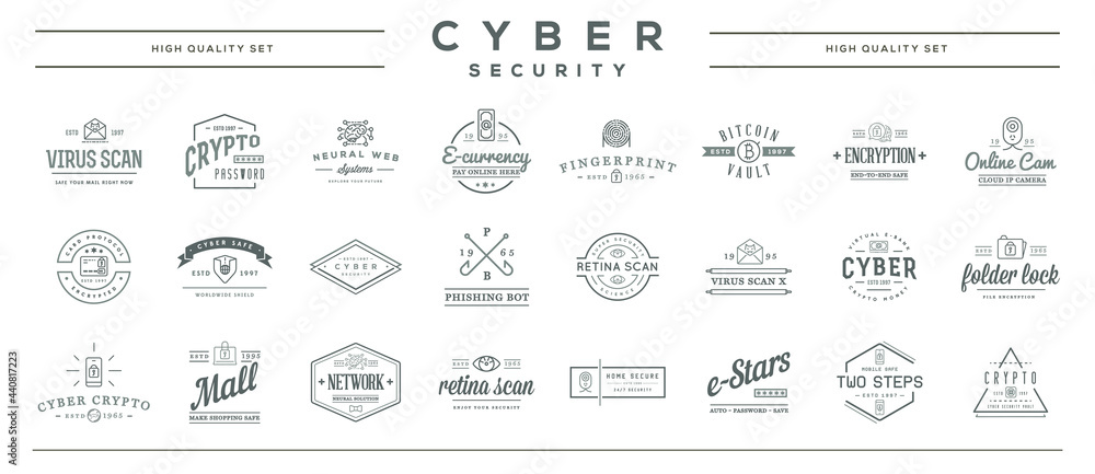 Big Set of Vector Cyber Security Identity Badges and Signs Stock Vector ...