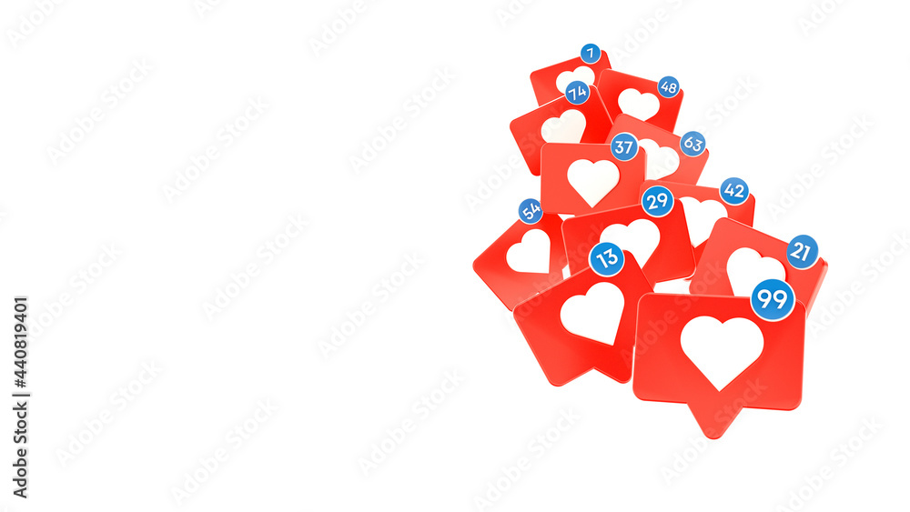 Set of like heart icon on a red pin with like counter isolated on white ...
