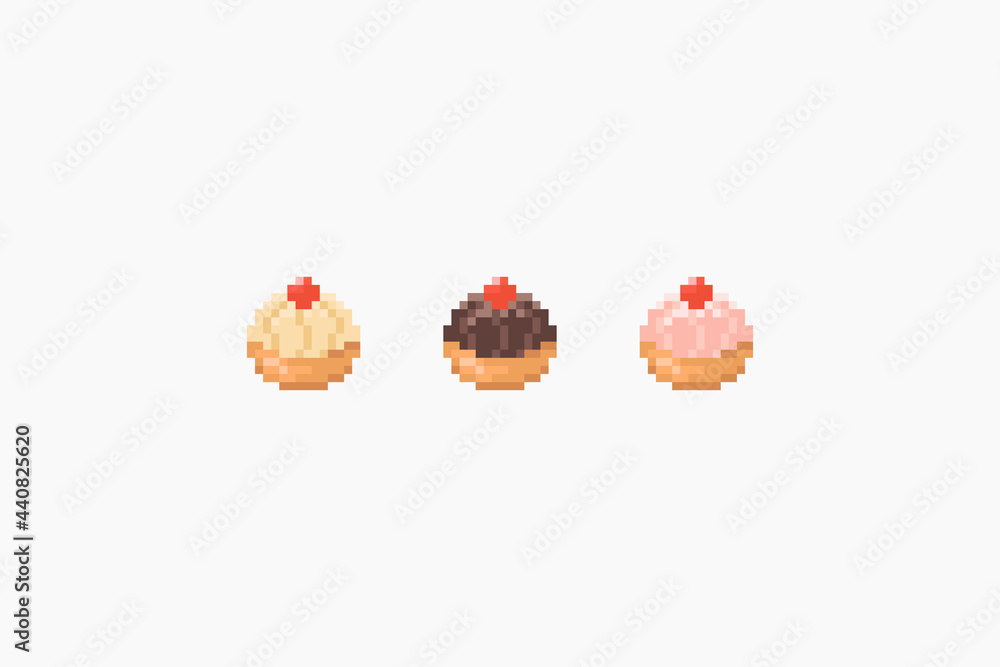 Pixel cream cake illustration set. Vector pixel cream cake with ...