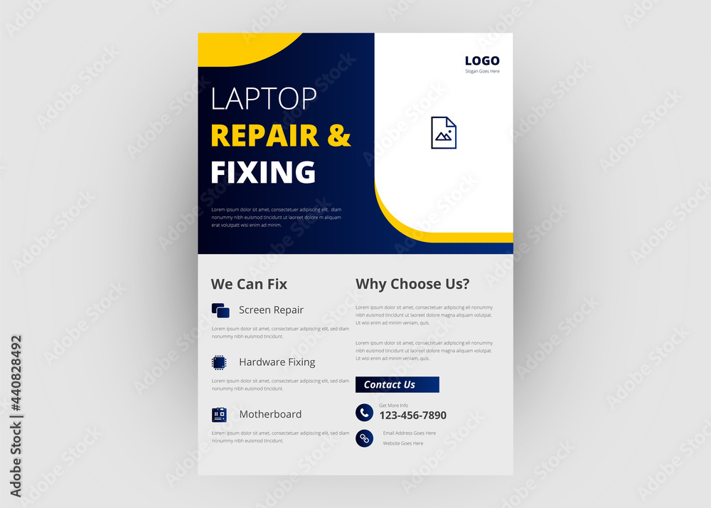 Laptop repair service flyer design. Computer smartphone repair service ...