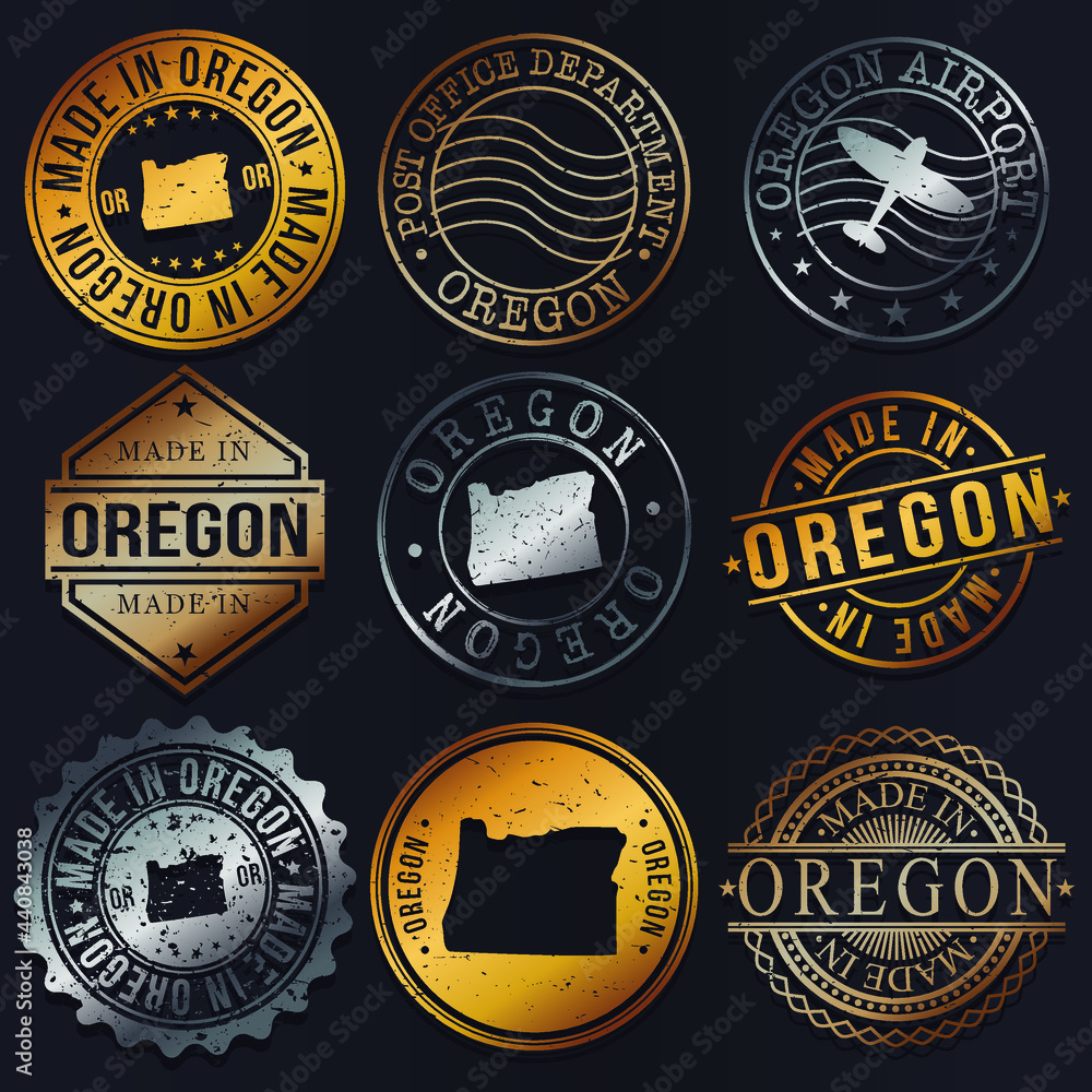 Oregon, USA Business Metal Stamps. Gold Made In Product Seal. National ...
