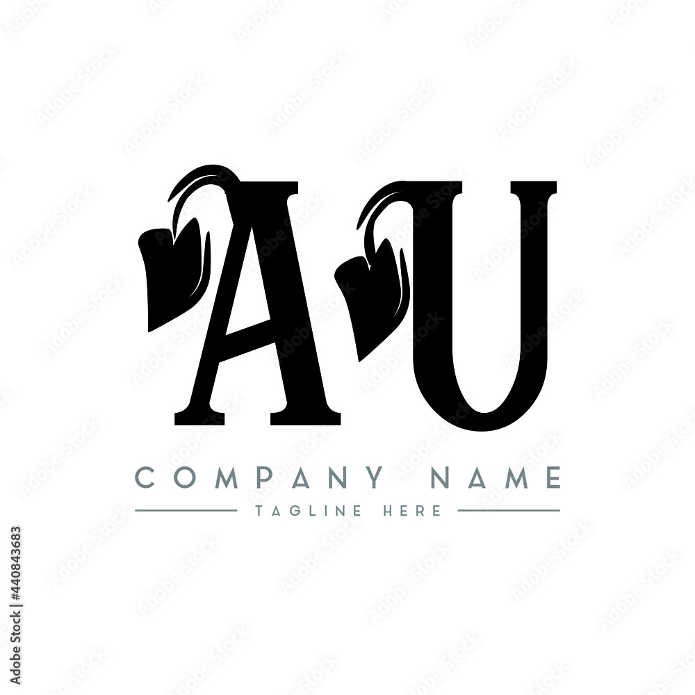 AU letter logo design. AU letter with leaf shape. AU Creative two ...