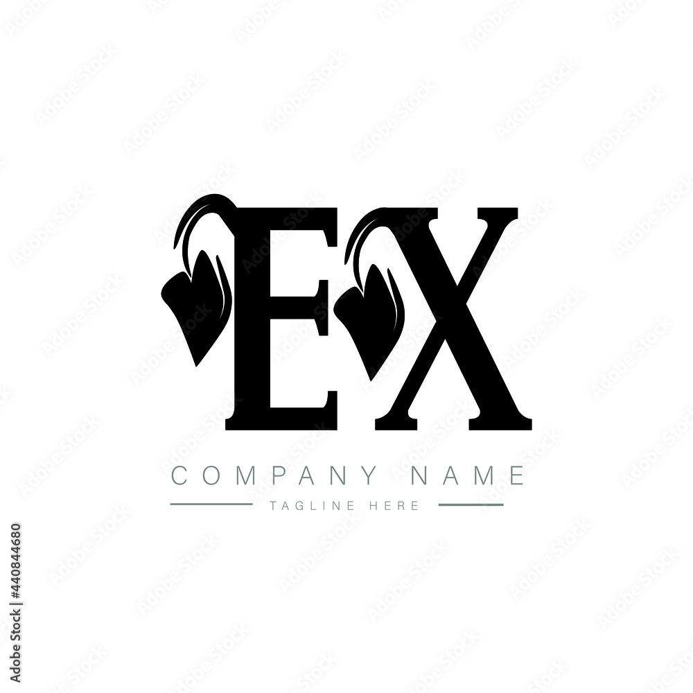 EX letter logo design. EX letter with leaf shape. EX Creative two ...
