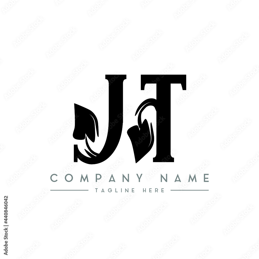 JT letter logo design. JT letter with leaf shape. JT Creative two ...