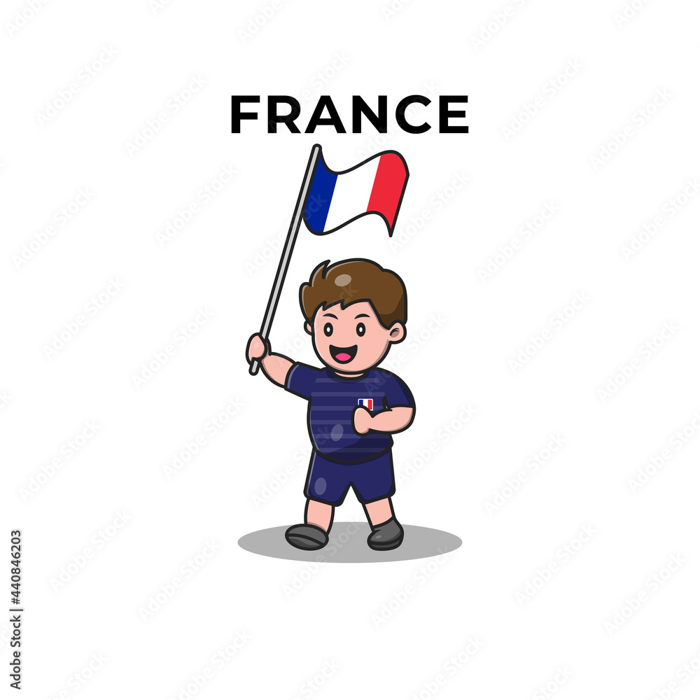 Cute Football Player Holding France Flag. Cartoon Vector Icon ...