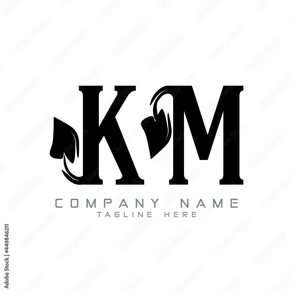 KM letter logo design. KM letter with leaf shape. KM Creative two ...