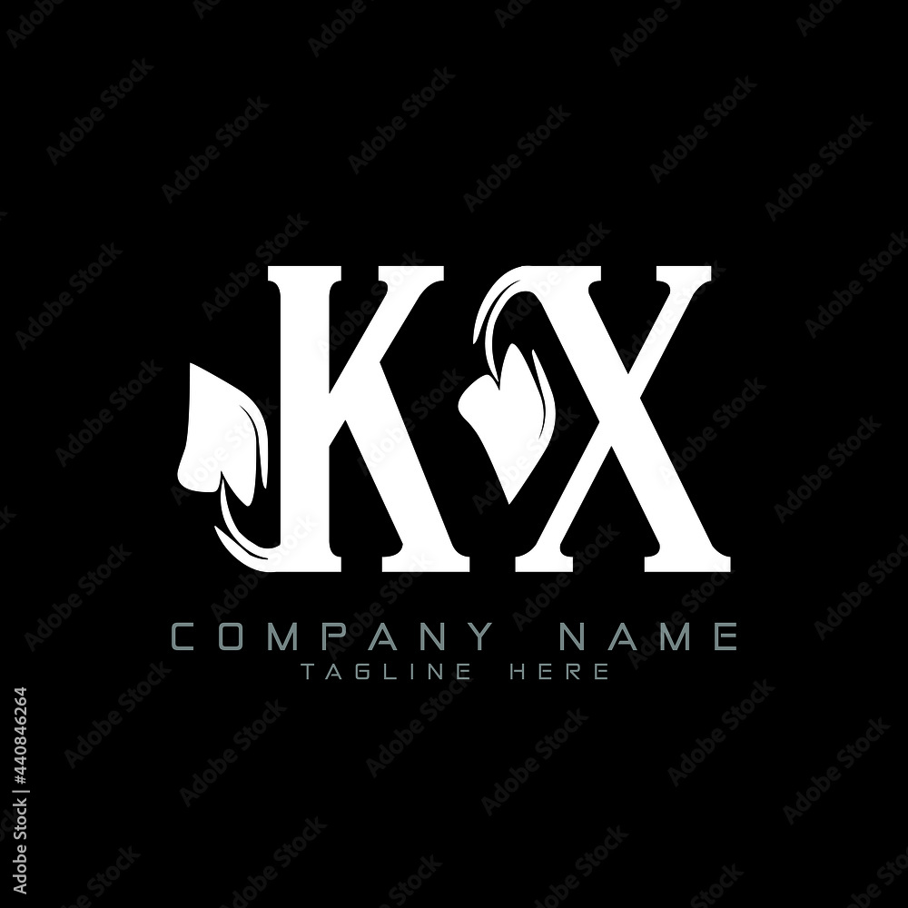 KX letter logo design. KX letter with leaf shape. KX Creative two letter logo. Two letters KX ...