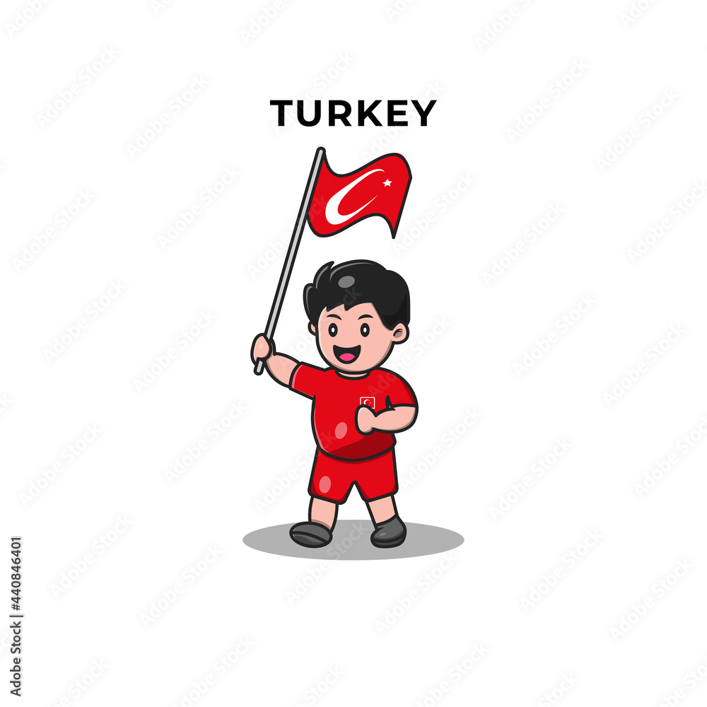 Cute Football Player Holding Turkey Flag. Cartoon Vector Icon ...