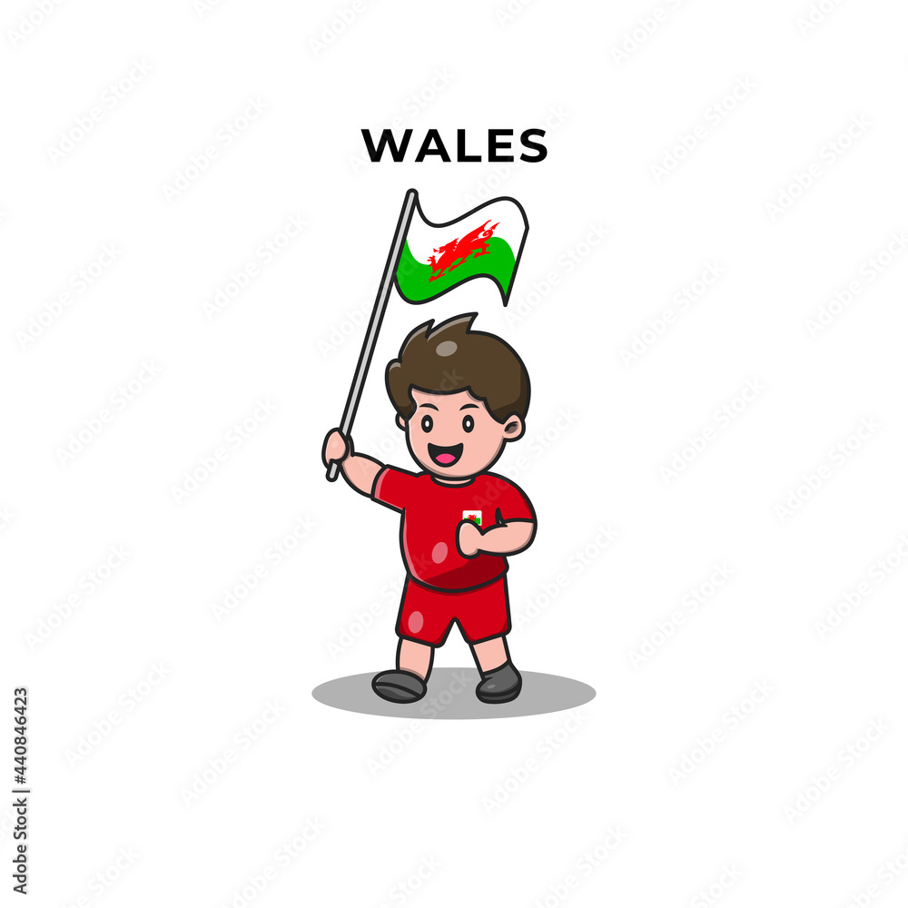 Cute Football Player Holding Wales Flag. Cartoon Vector Icon ...