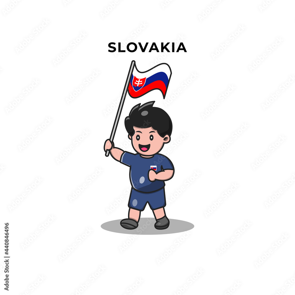 Cute Football Player Holding Slovakia Flag. Cartoon Vector Icon ...