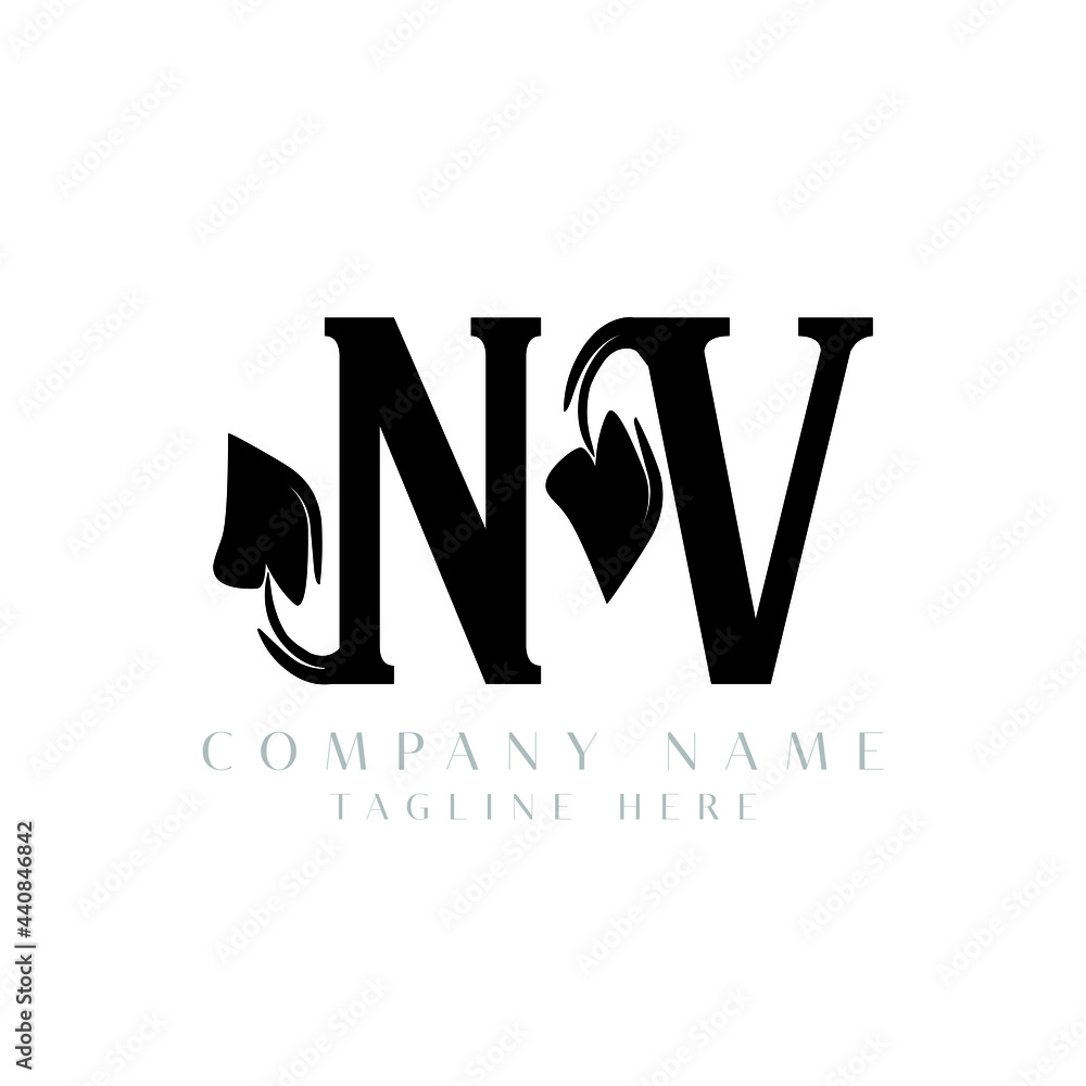 NV letter logo design. NV letter with leaf shape. NV Creative two ...