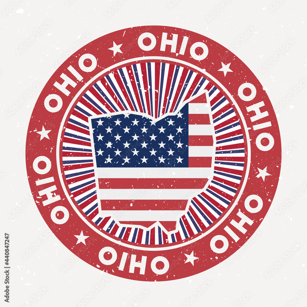 Ohio round stamp. Logo of us state with flag. Vintage badge with ...