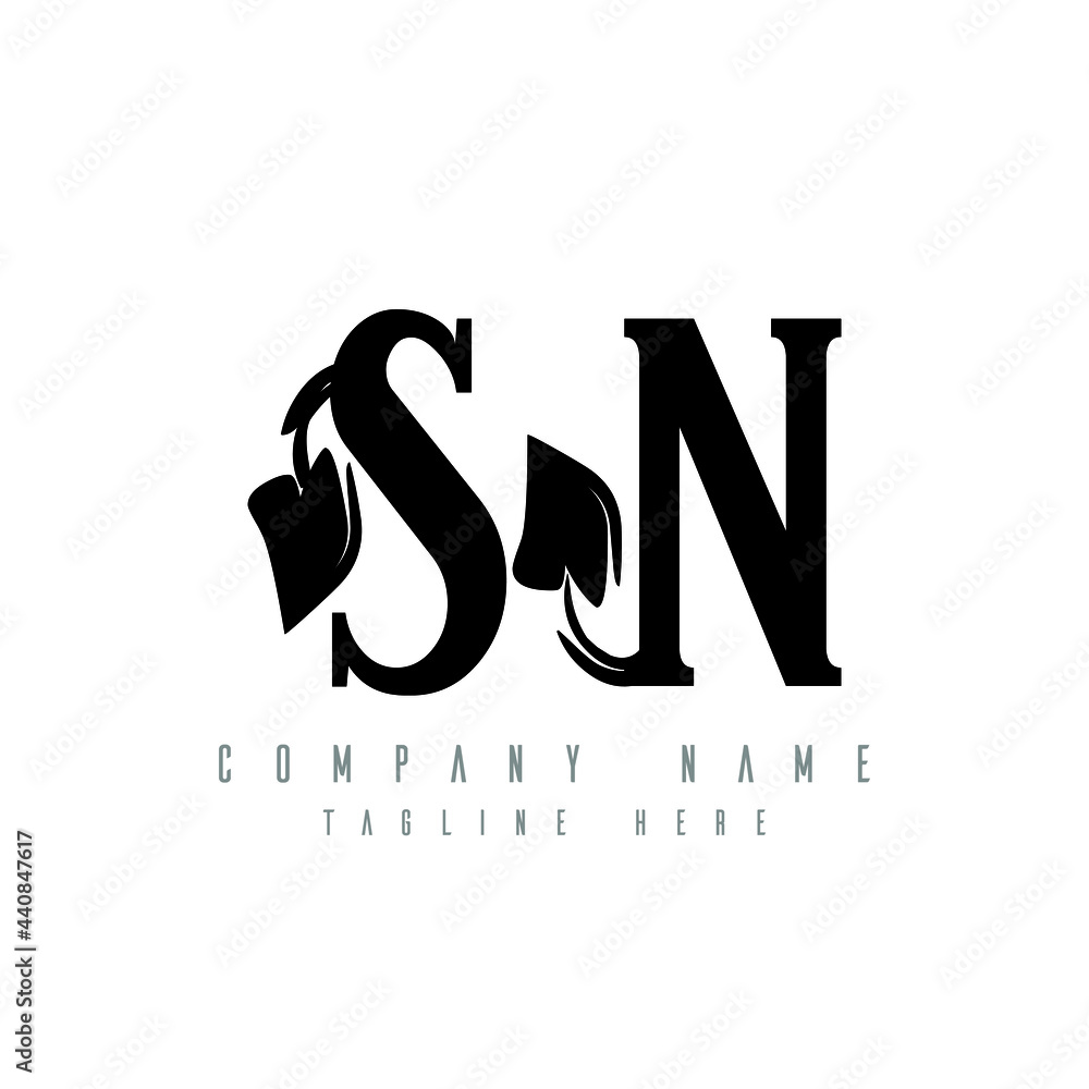 SN letter logo design. SN letter with leaf shape. SN Creative two ...