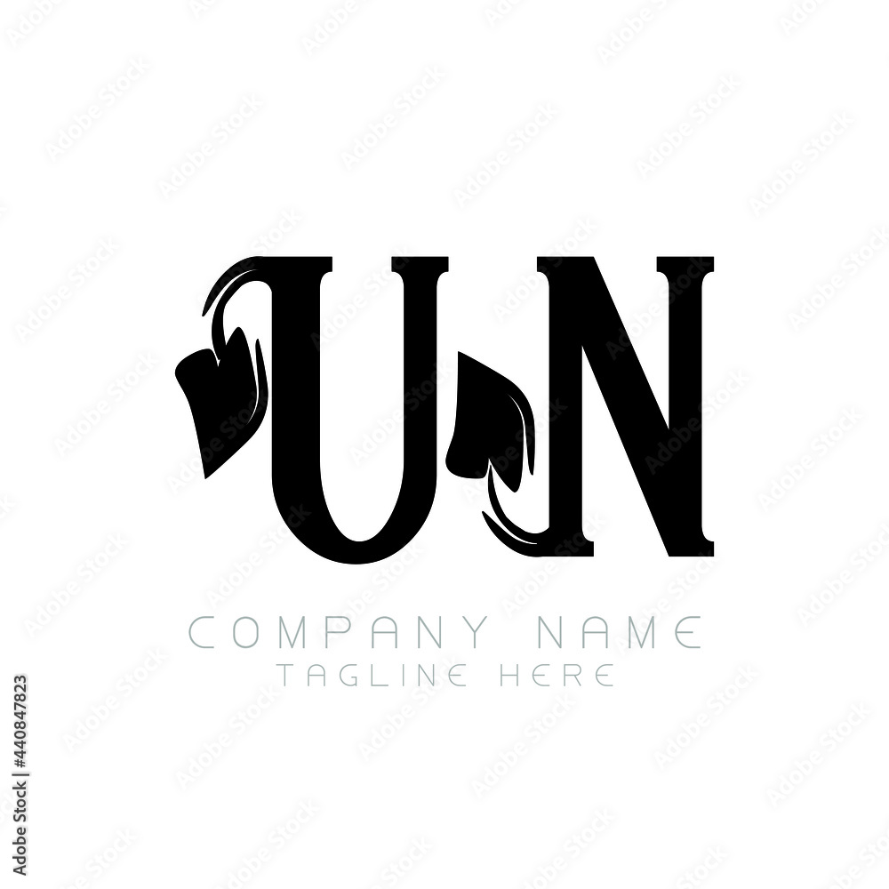 UN letter logo design. UN letter with leaf shape. UN Creative two ...