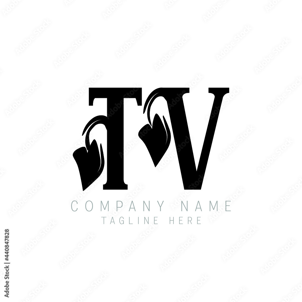 TV letter logo design. TV letter with leaf shape. TV Creative two ...