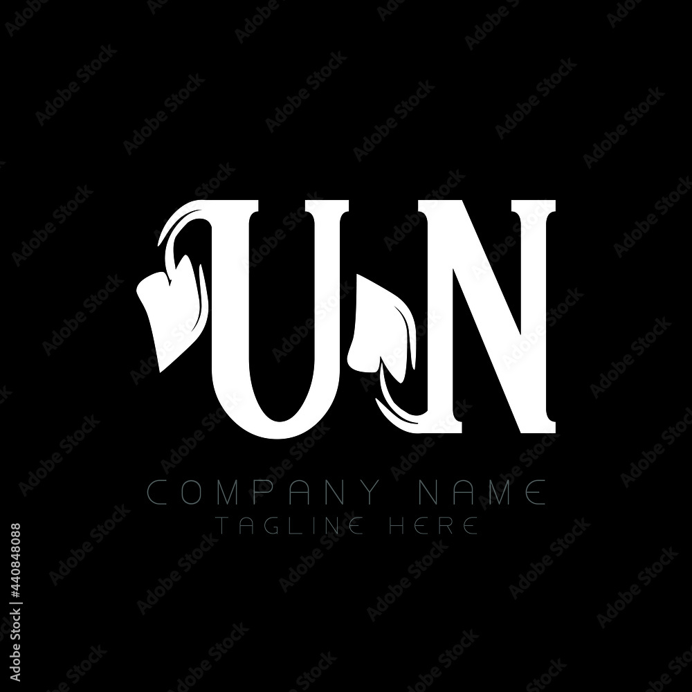 UN letter logo design. UN letter with leaf shape. UN Creative two ...