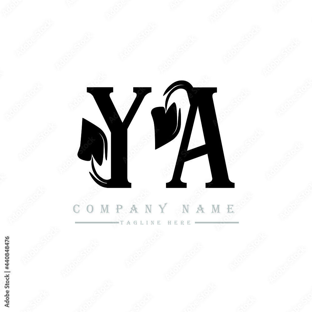 YA letter logo design. YA letter with leaf shape. YA Creative two ...
