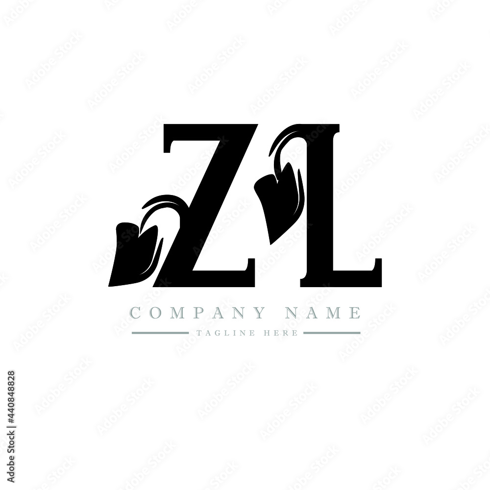 ZL letter logo design. ZL letter with leaf shape. ZL Creative two ...