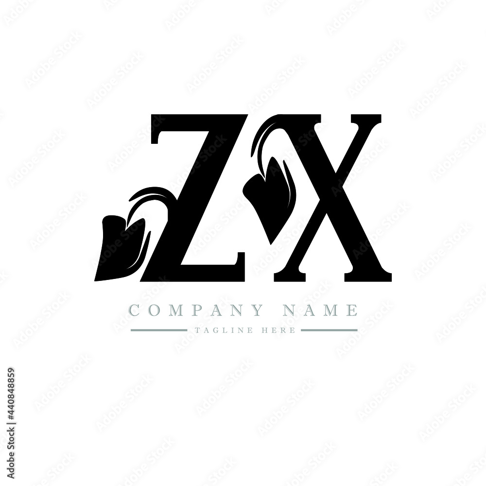 ZX letter logo design. ZX letter with leaf shape. ZX Creative two ...