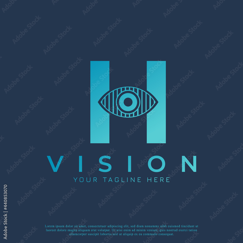 Abstract Letter H Eye Vision Logo. Blue Geometric Striped Lines Eye ...