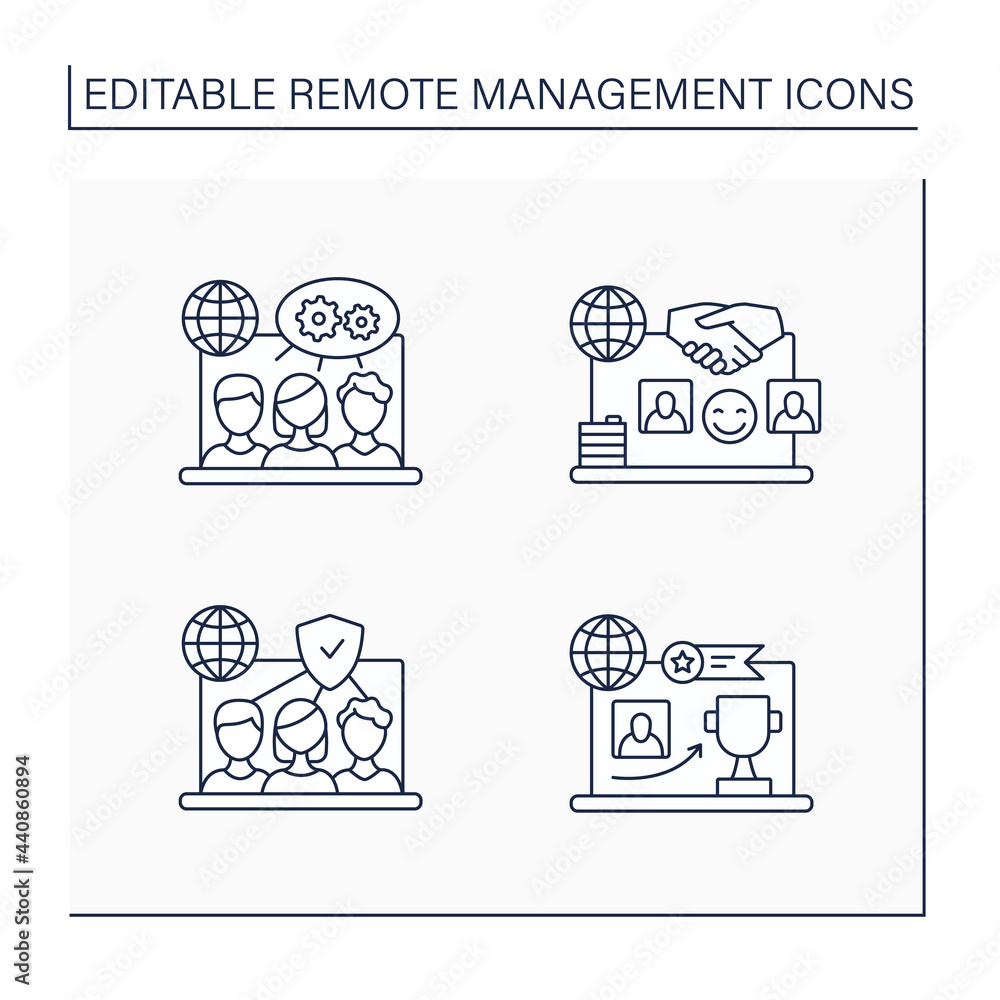 Remote command management line icons set. Trust team, reward ...