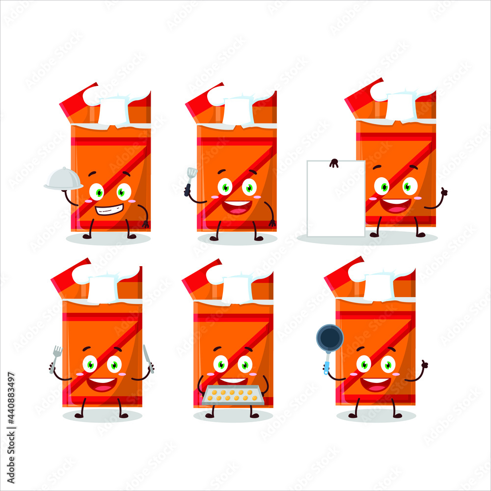Cartoon character of orange bubble gum with various chef emoticons ...