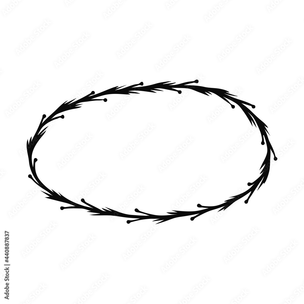 Hand drawn abstract oval frame with natural elements isolated on a ...