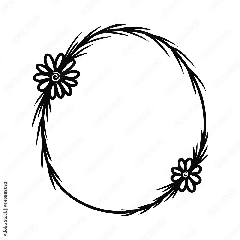 Hand drawn abstract circular frame with natural elements isolated on a ...