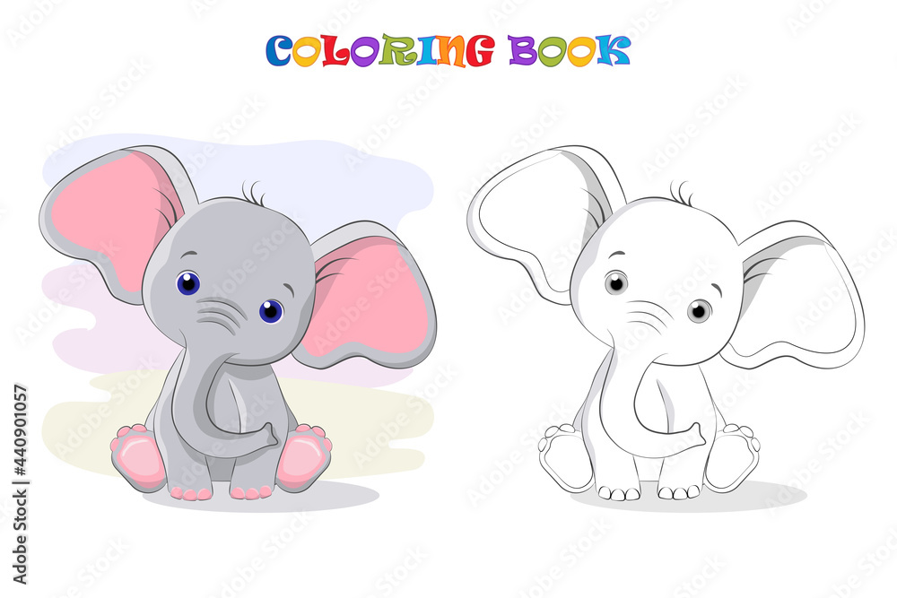 Cartoon cute baby Elephant. Coloring page and colorful clipart Stock 벡터 ...