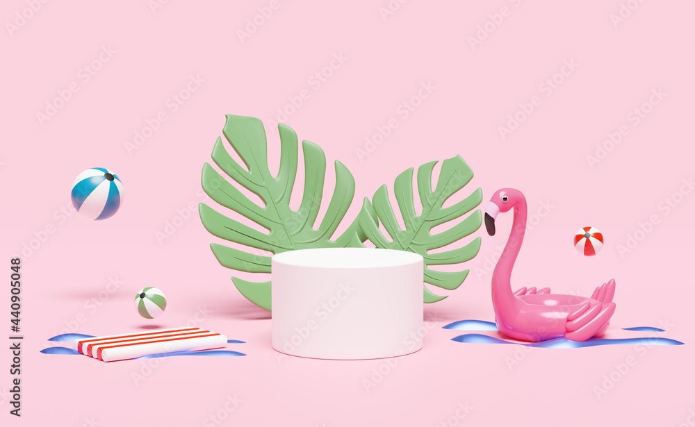 cylinder stage podium empty with swim Inflatable flamingo,rubber raft ...