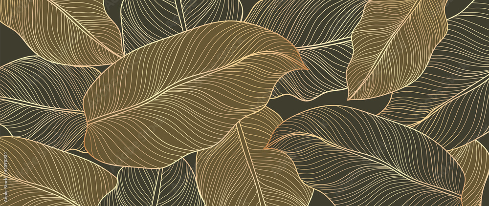 Abstract art Golden leaves background vector. Wallpaper design with ...