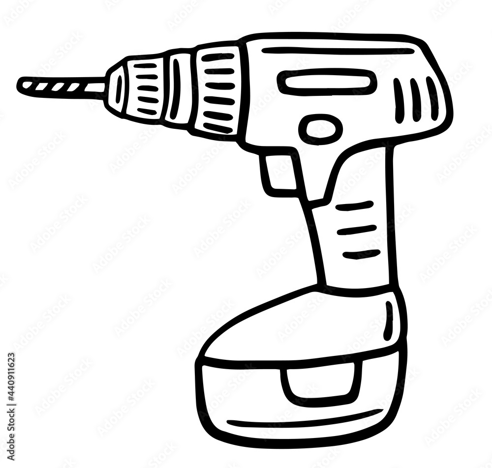 Vector illustration of a drill. Hand drawing. sketch. Doodle. on a ...
