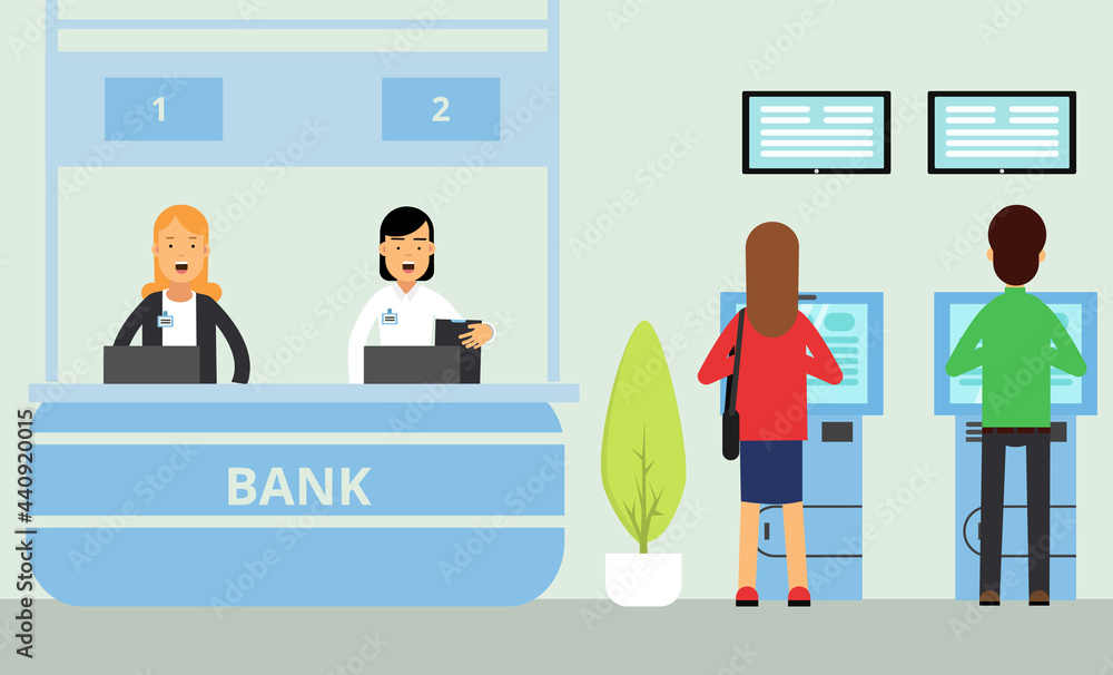 Bank Customer and Staff Serving Clients Vector Illustration Stock ...