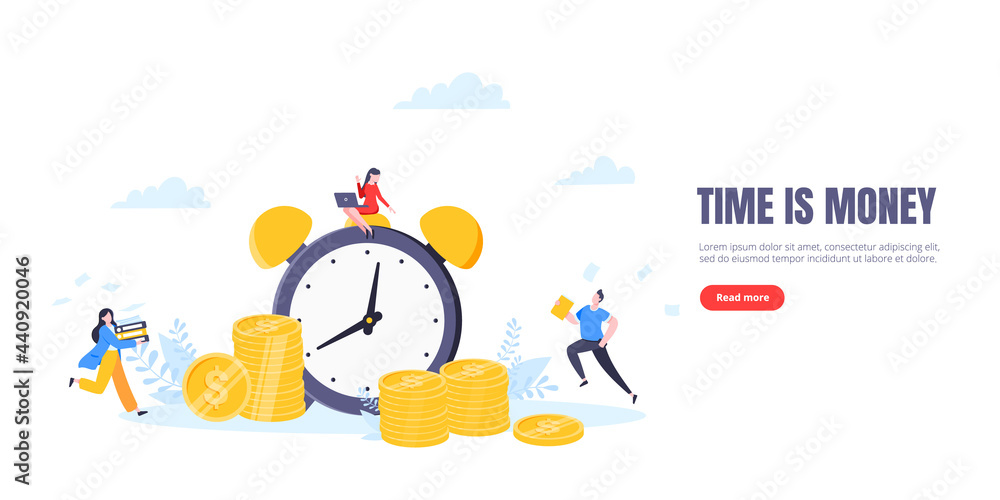 Time is money or save time business concept flat style vector ...