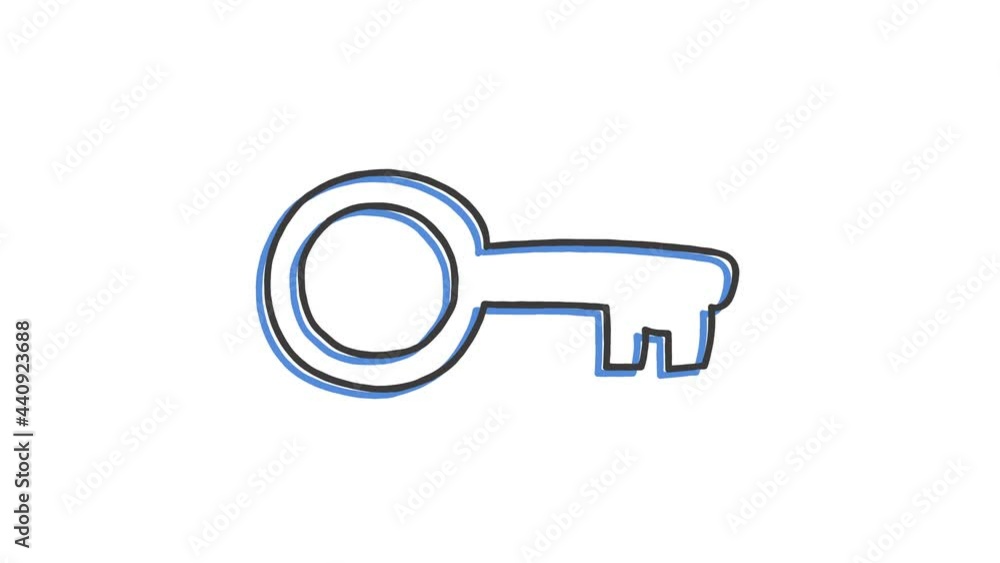 Door key symbol drawn by hand with a pencil in one line. Outline icon ...