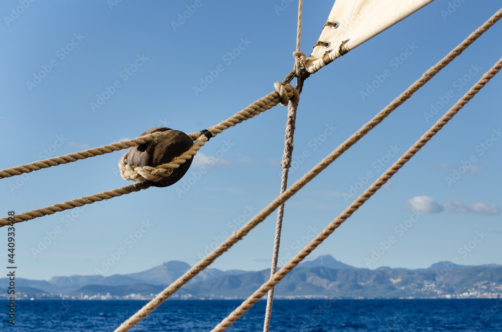 Pulleys and ropes of sailing Stock Photo | Adobe Stock
