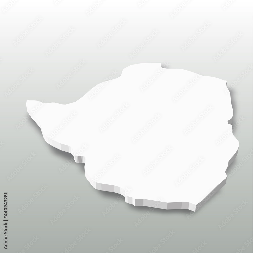 Zimbabwe - white 3D silhouette map of country area with dropped shadow ...
