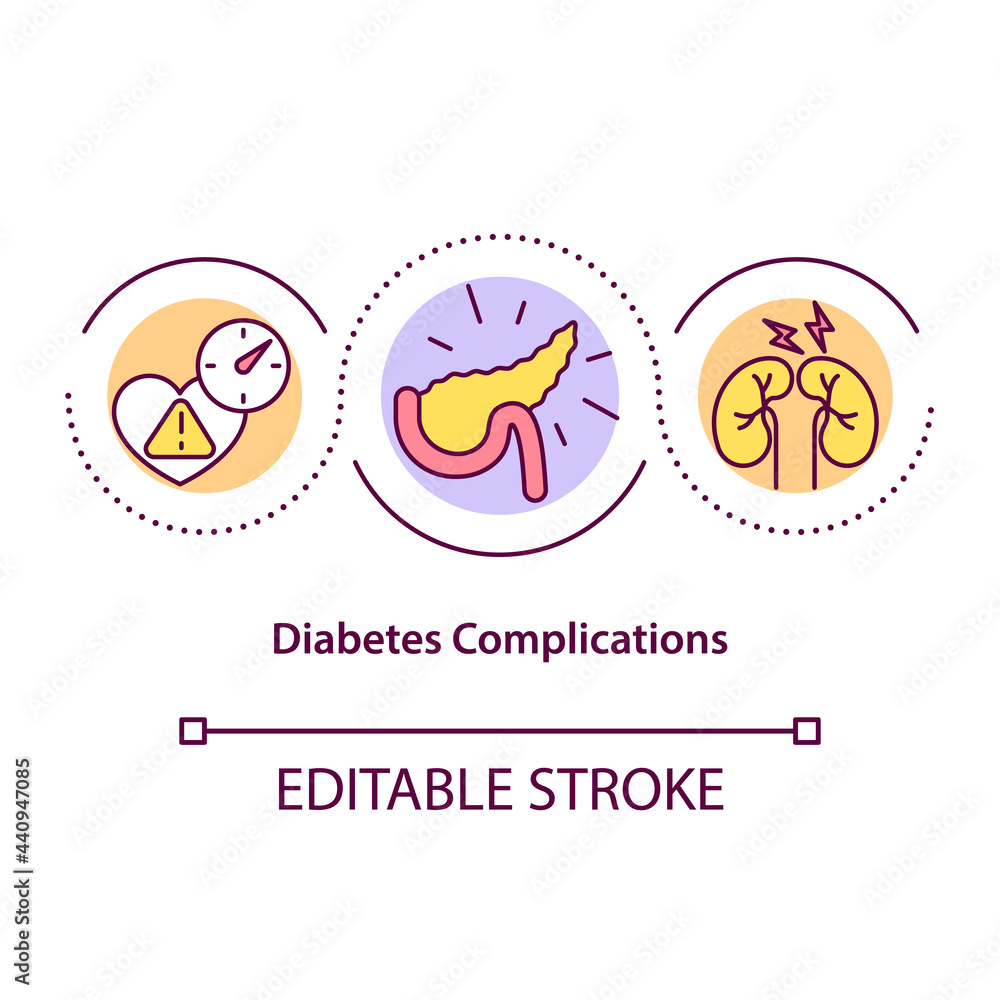 Diabetes complications concept icon. Nervous system problems. Medical ...