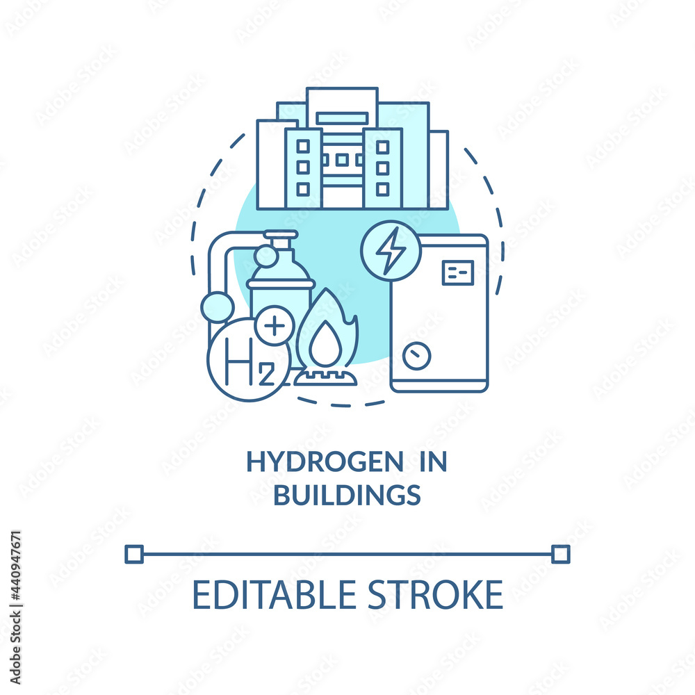 Hydrogen in buildings concept icon. Use renewable energy abstract idea ...