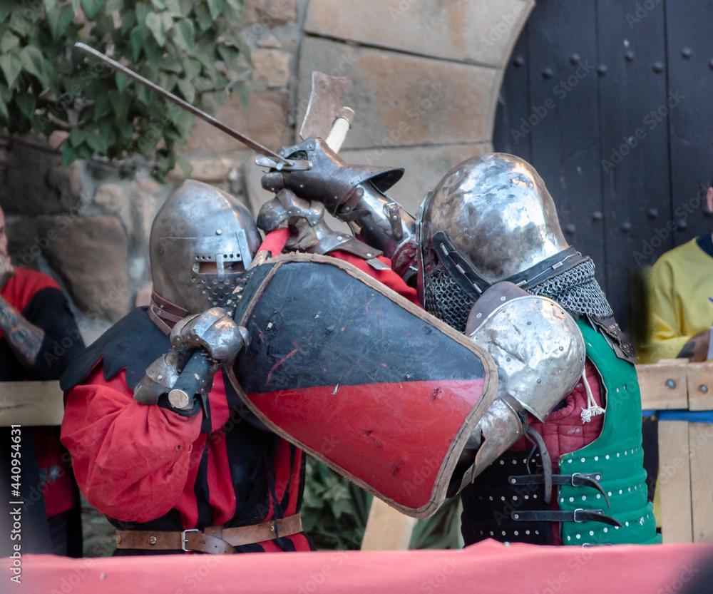 Medieval fight between two Medieval knights Stock Photo | Adobe Stock