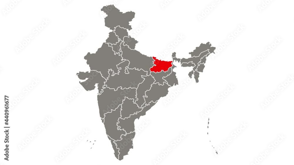 Vidéo Stock Bihar state blinking red highlighted in map of India ...