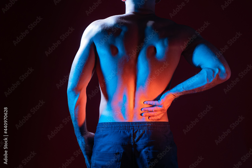 Pain in left side man. His organs in his left side ache. Concept ...