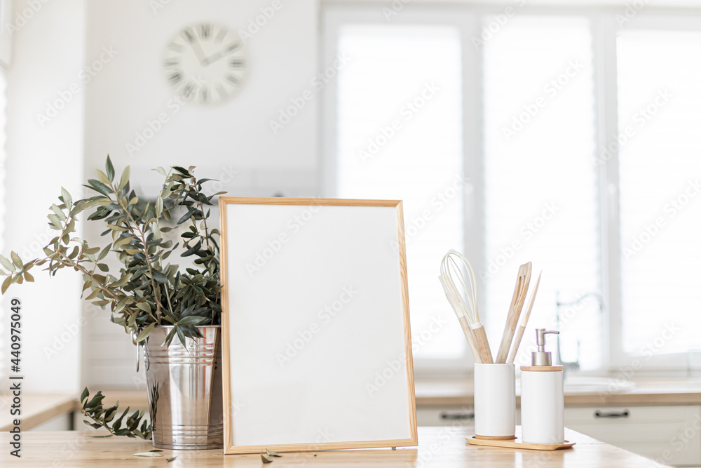 Mock up frame in kitchen interior background. Scandinavian home design ...