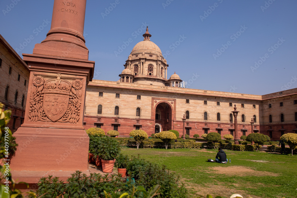 New Delhi, India, December 31 2019: closeup of British Architecture ...
