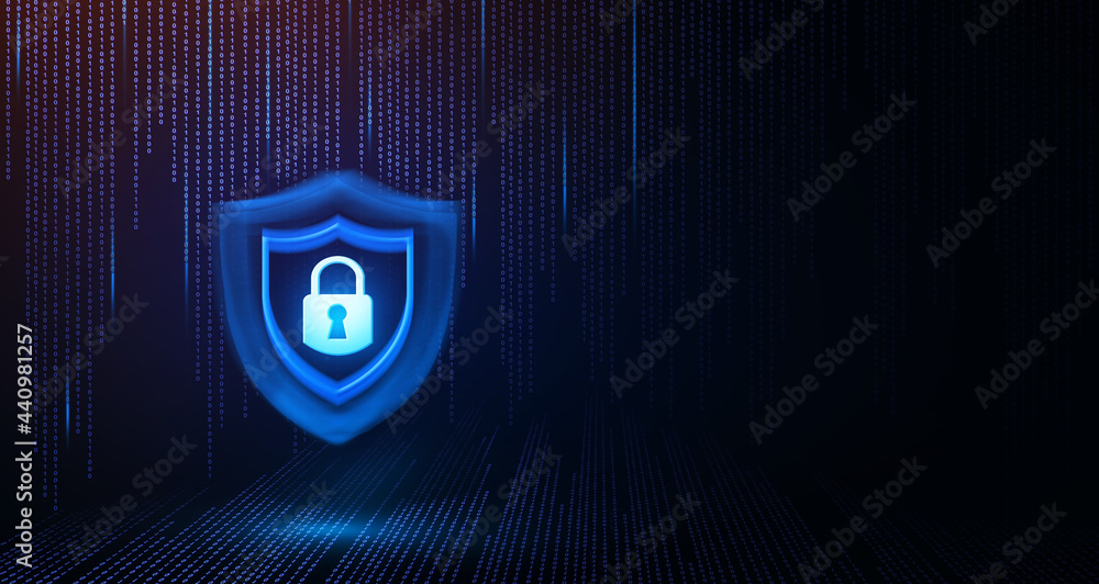 Padlock icon on hi-tech or binary code background. Data protection ...